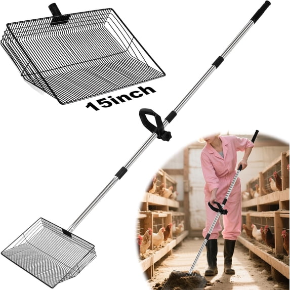 15inch Large Chicken Coop Scooper,Telescoping Chicken Manure Scraper ...