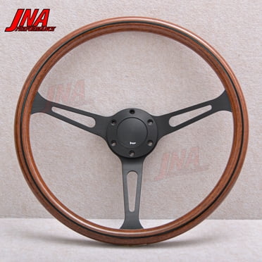 W-Power 350MM 14" Dark Wood Grip 6-Hole Chrome 3-Spoke Vintage Steering ...