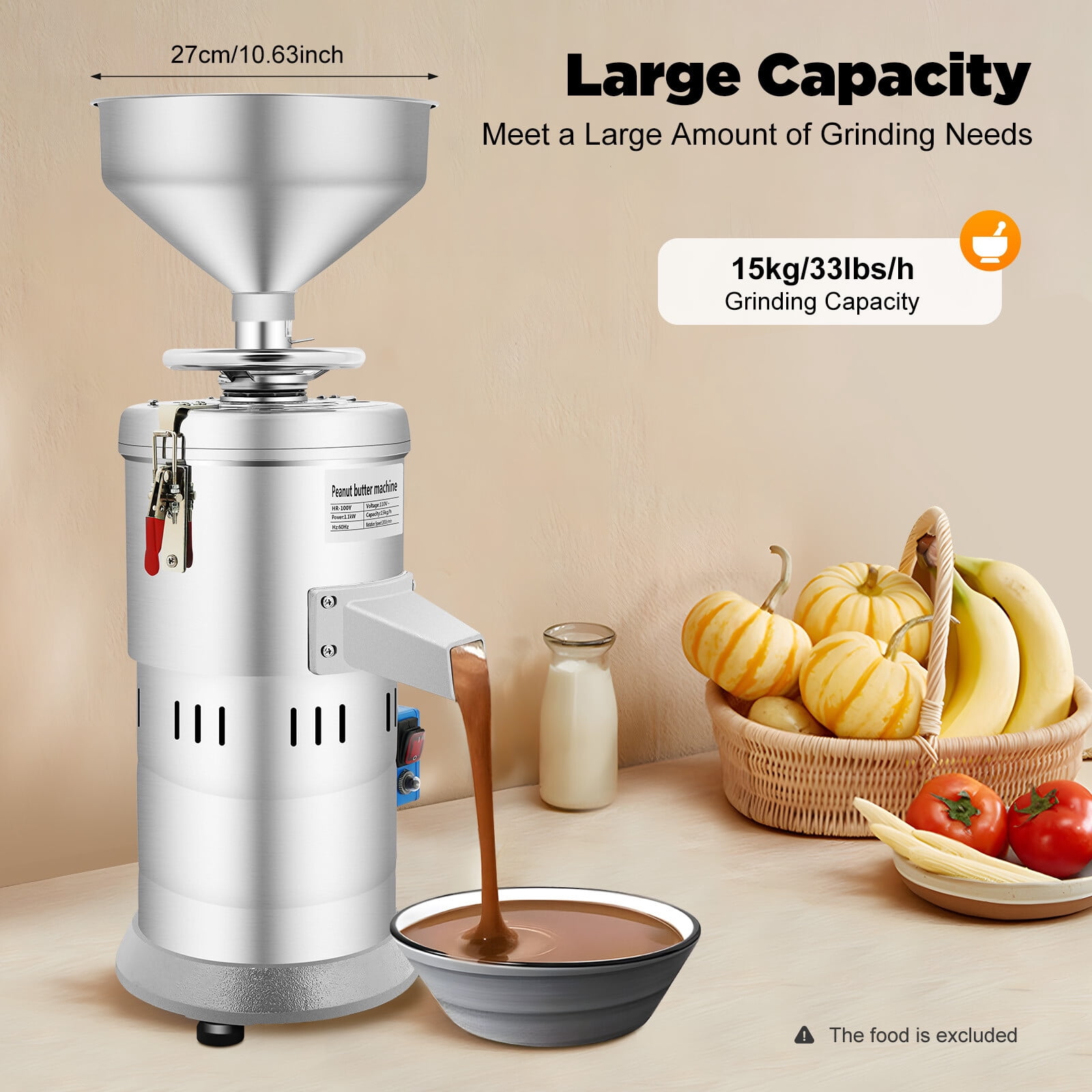 PEAKORA110V Silver Electric Peanut Butter Machine Grain Grinder ...