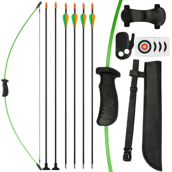 15lbs Recurve Bow and Arrow Set for Beginners, Left & Right Handed Youth Archery Kit, Blue/Green ...