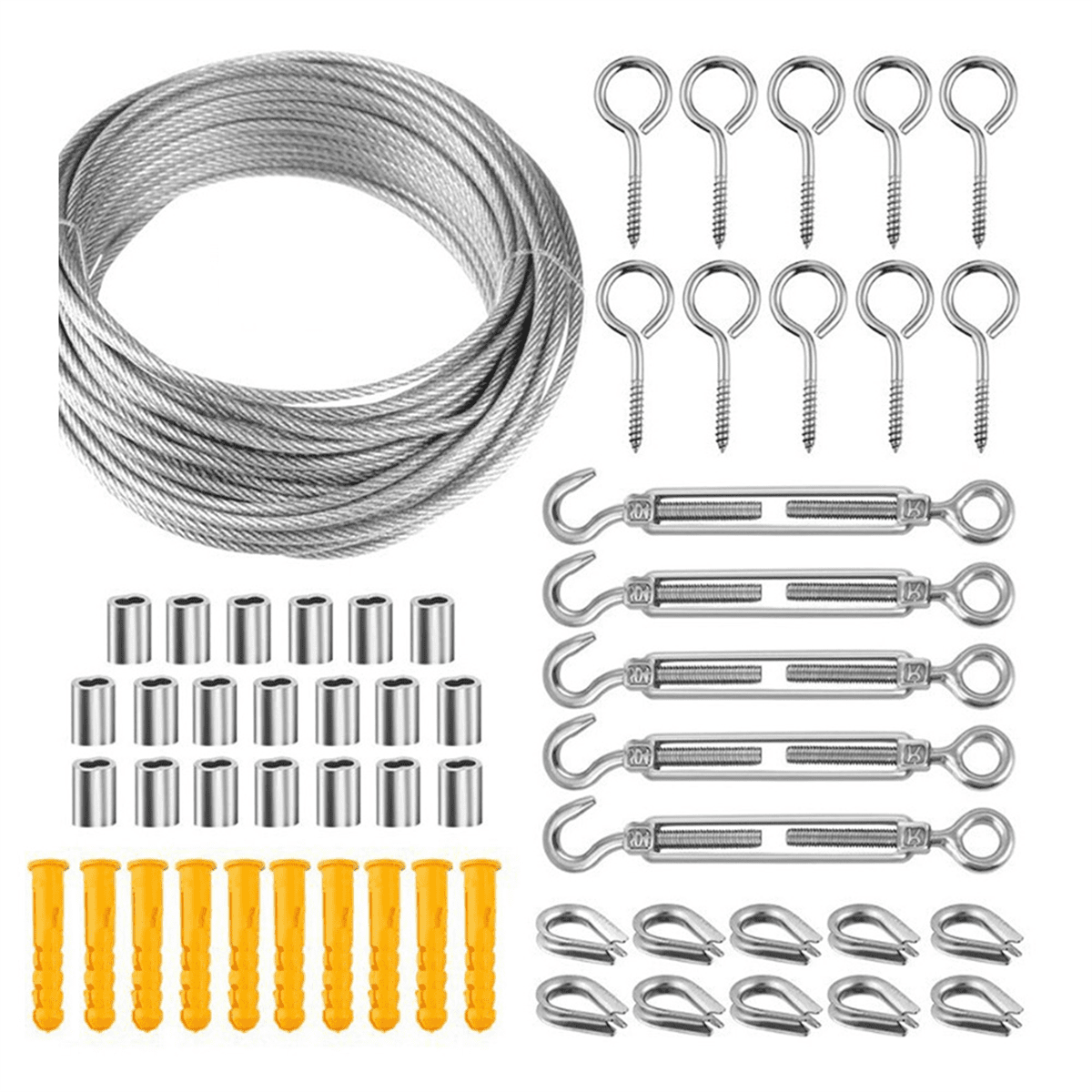 15m Stainless Steel Cable Rope Kits Heavy Duty Garden Wire Cable Balcony Railing Farm Fence Tent ...