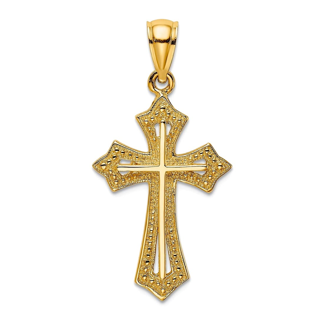 15mm 10k Solid Yellow Gold Beaded Religious Faith Cross Charm Pendant ...