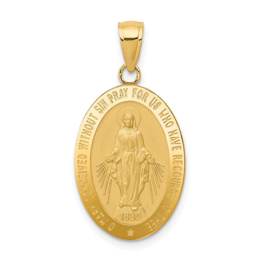 15mm 10k Solid Yellow Gold Immaculate Conception Medal Pendant Necklace ...