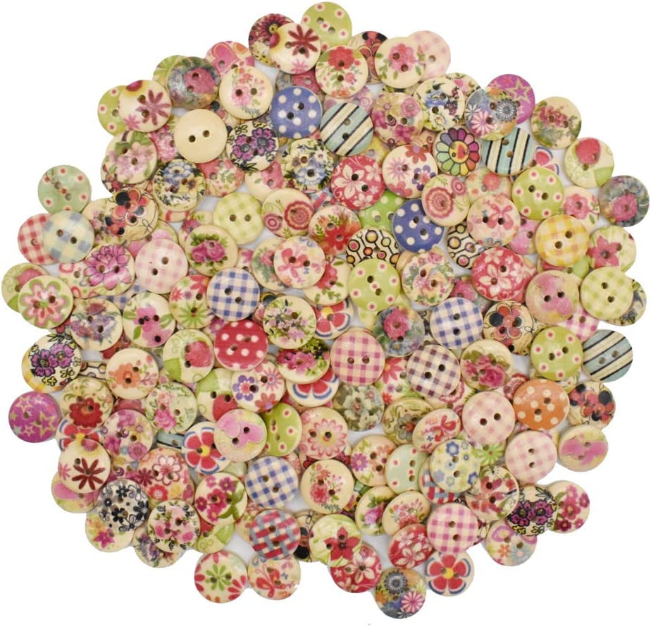 15mm 200Pcs Mixed Wooden Buttons in Bulk Buttons for Crafts Button ...
