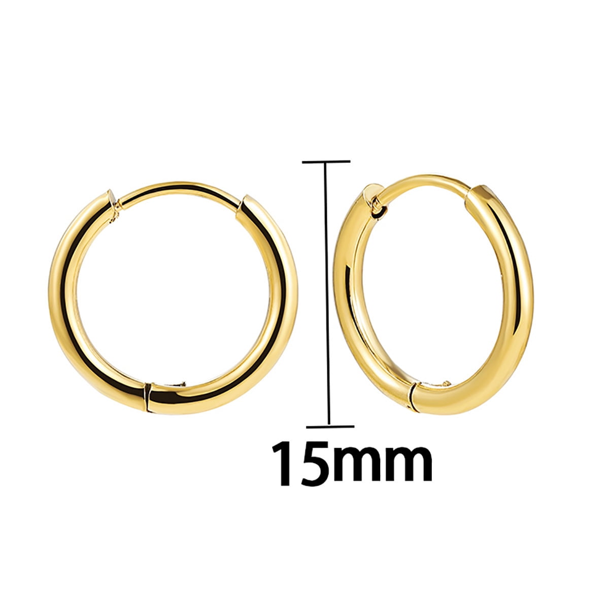 15mm Gold Polished Plain Hoop Earrings Minimalist Round Hoops Fashion ...