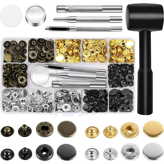 15mm Leather Snap Button Kits with Hammer Punch Spacer,90 Sets Metal ...