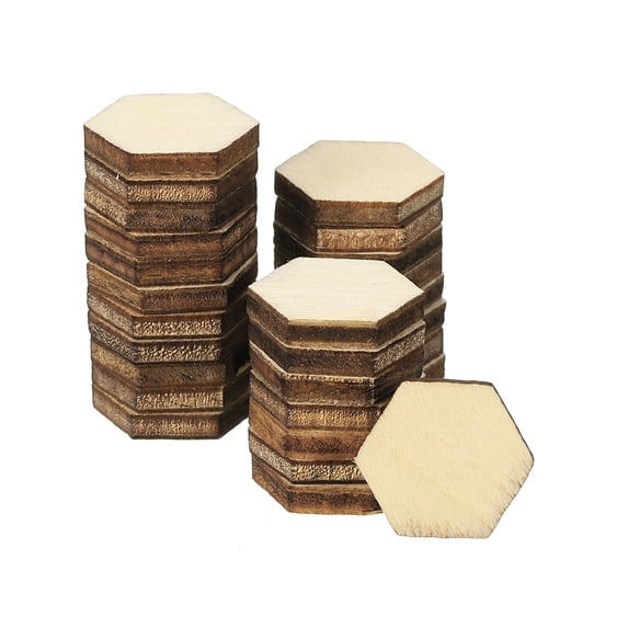 15mm Wood Pieces, 50 Pack Unfinished Hexagonal Wood Shapes Blank Wooden ...