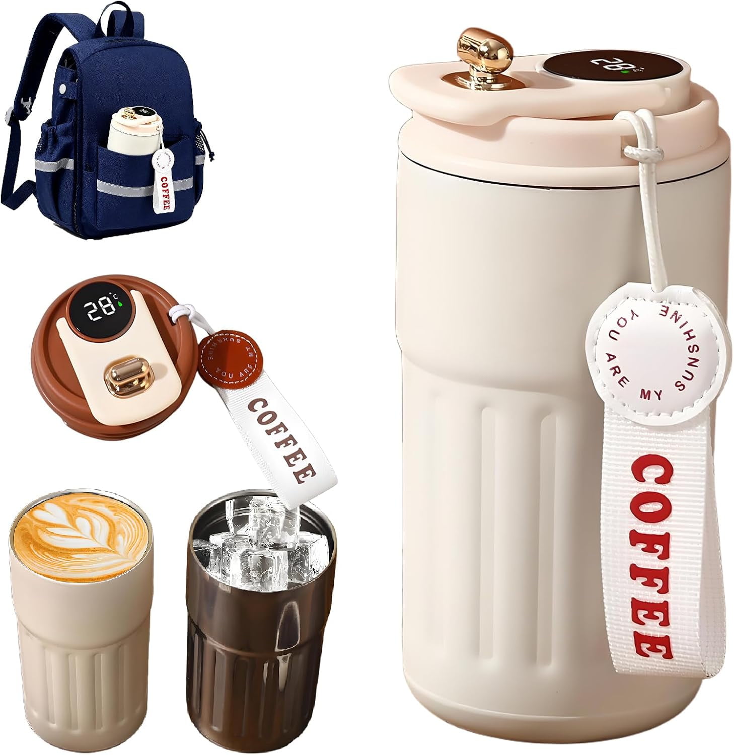 15oz/450ml Smart Travel Mug with LED Temperature Display,Stainless ...