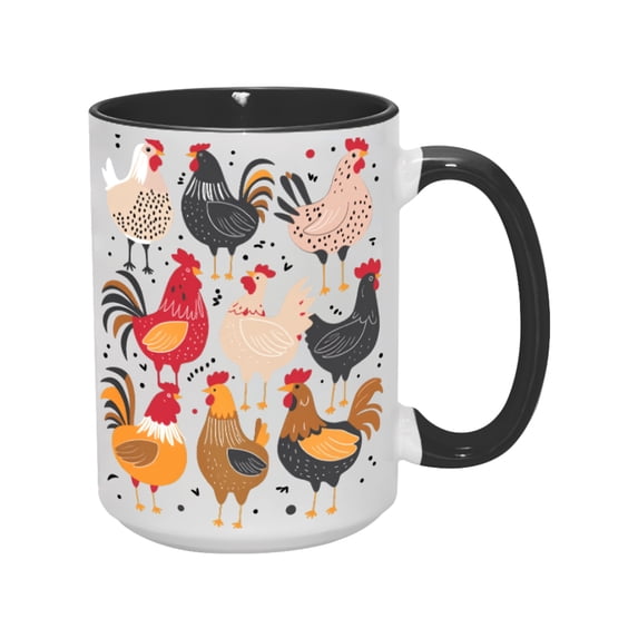 15oz Colorful Rooster & Chicken Pattern Mug - Farmhouse Ceramic Coffee ...