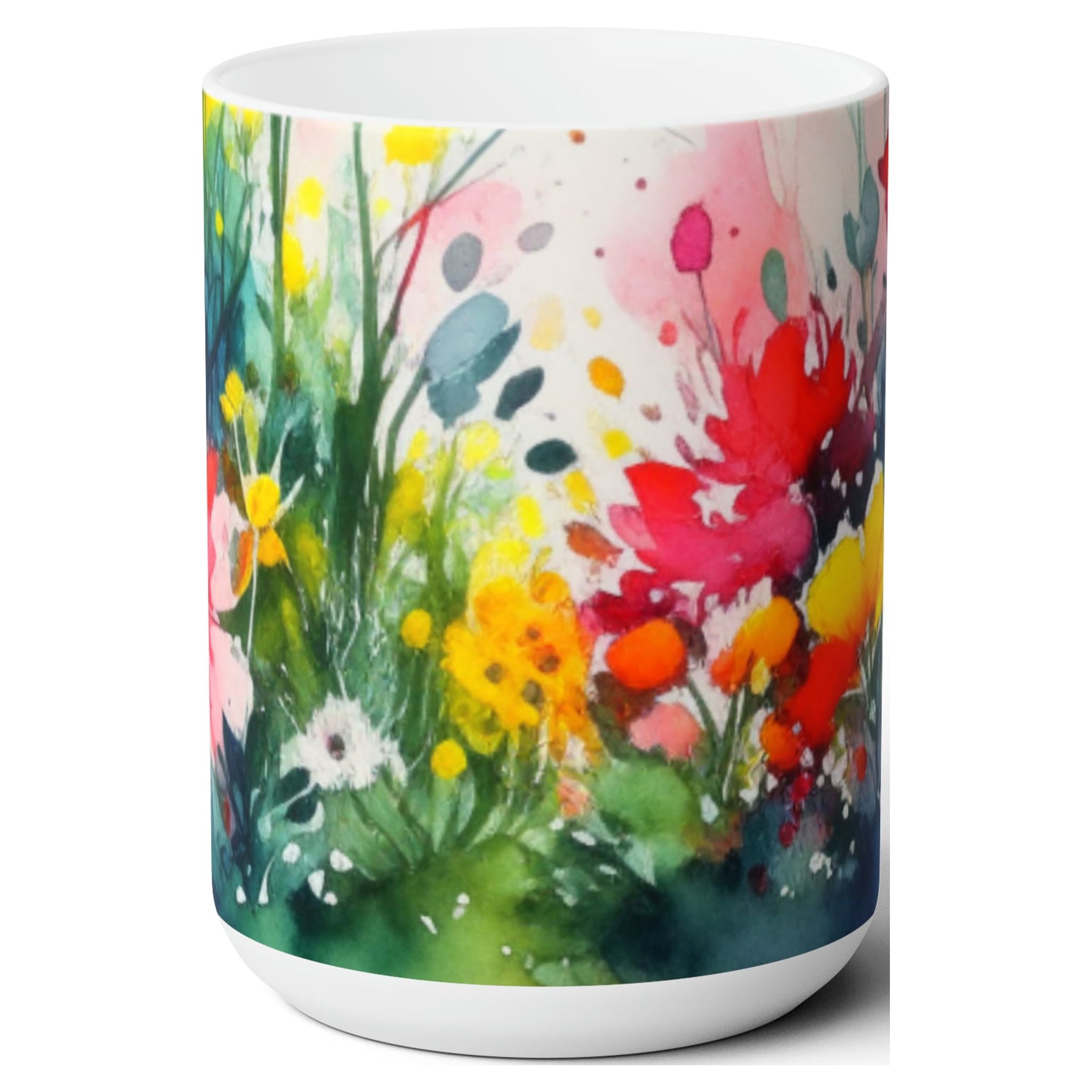 15oz Floral Ceramic Coffee Mug Hot Teacup Spring Garden Flowers Art ...