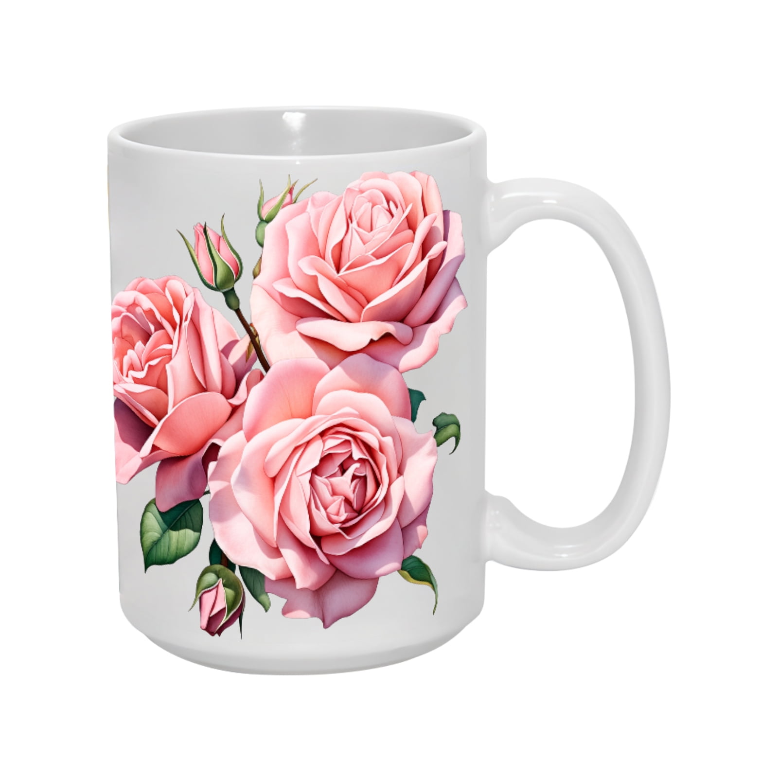 15oz Floral Elegance Rose Print Mug - Beautiful Pink Roses Design ...