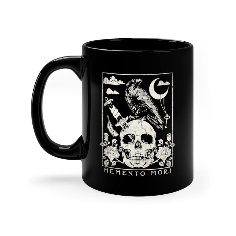 15oz, Gothic Memento Mori Crow On Skull Raven Gothiccore Gifts For Him ...