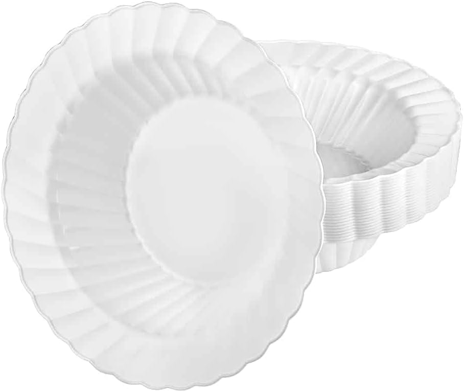 15oz Pearl White Bowl Scallop Design – Elegant Disposable & Reusable ...