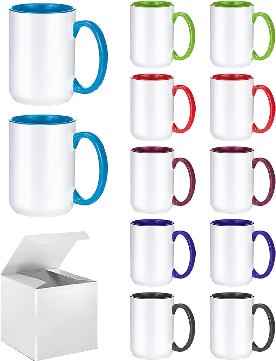 15oz Sublimation Mugs, 6 Assorted Colors, 12-Pack, Ceramic Coffee Cups ...