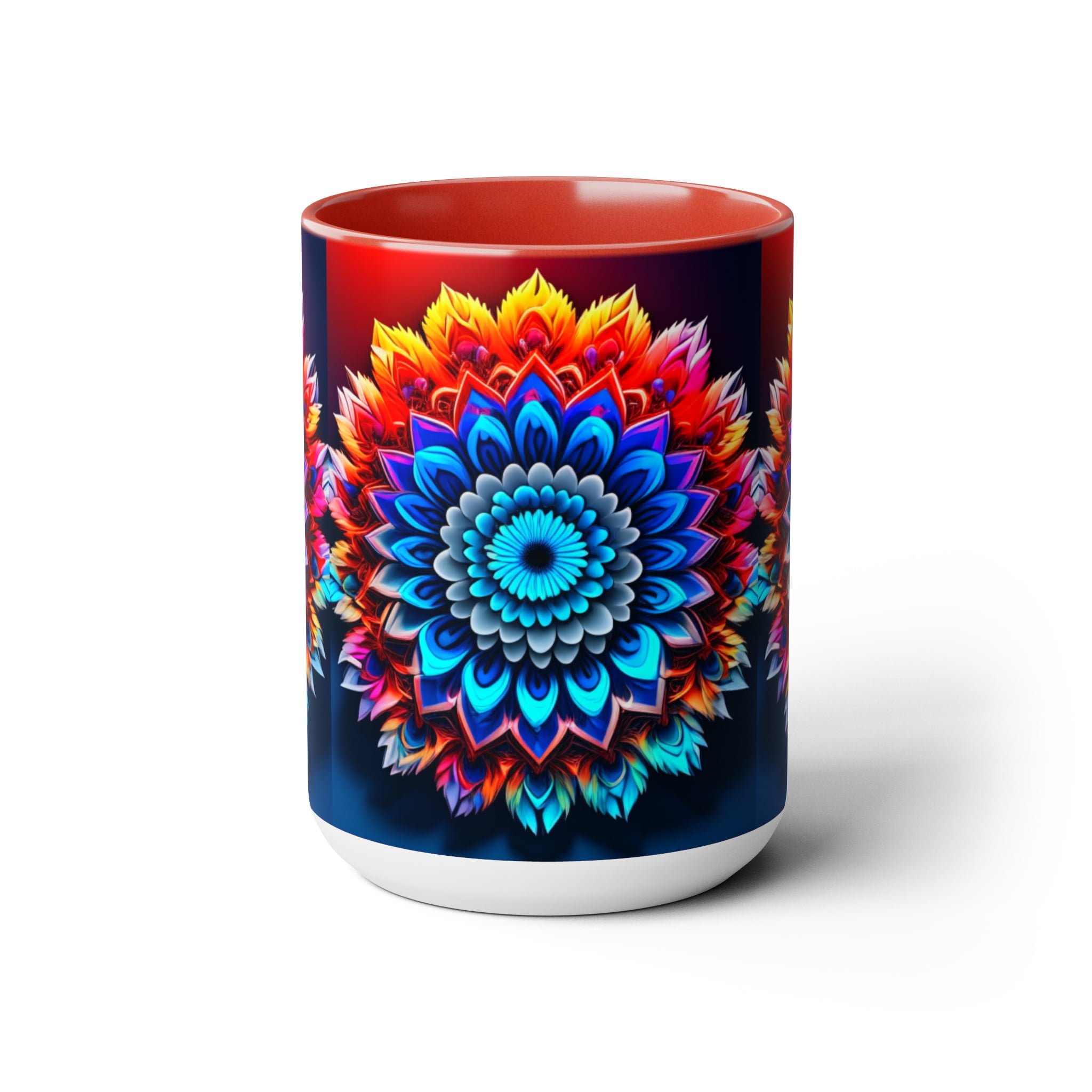 15oz Two-Tone Ceramic Coffee Mugs Hot and Cold Drink Cups Mandala Art ...