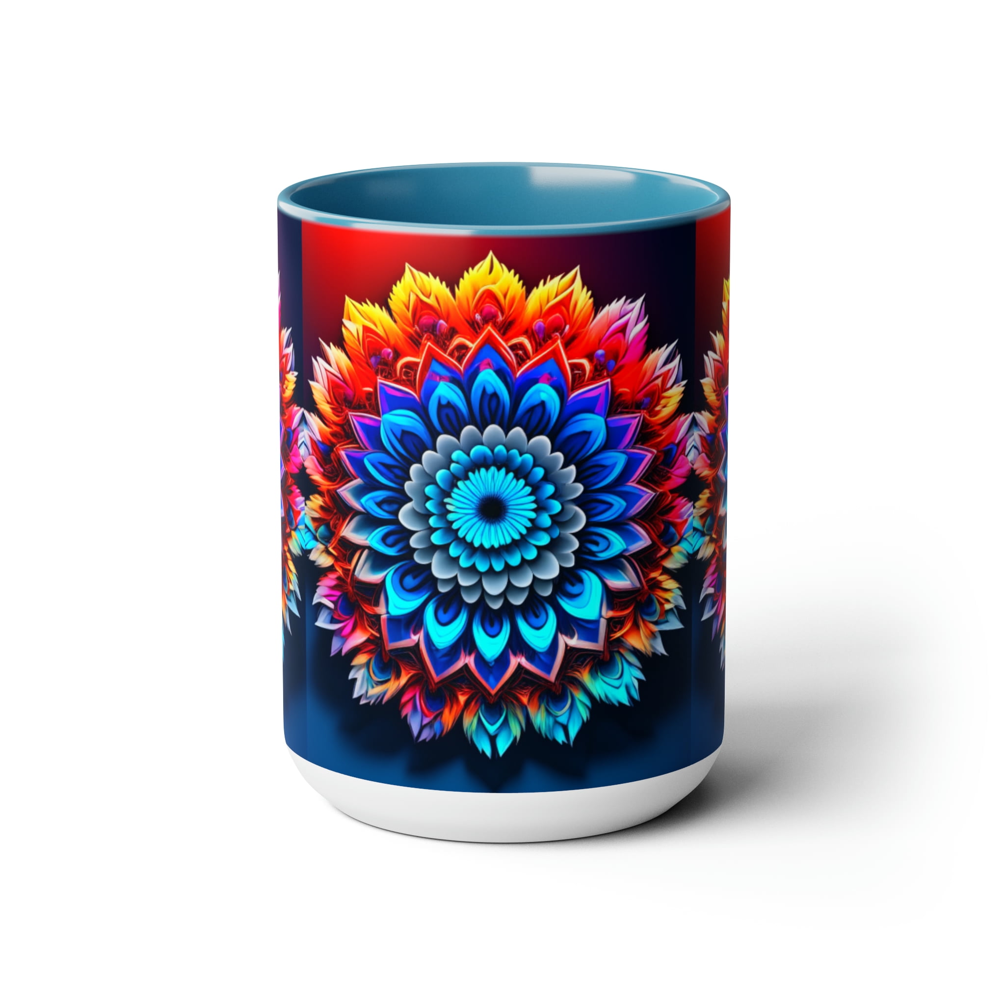 15oz Two-Tone Ceramic Coffee Mugs Hot and Cold Drink Cups Mandala Art ...