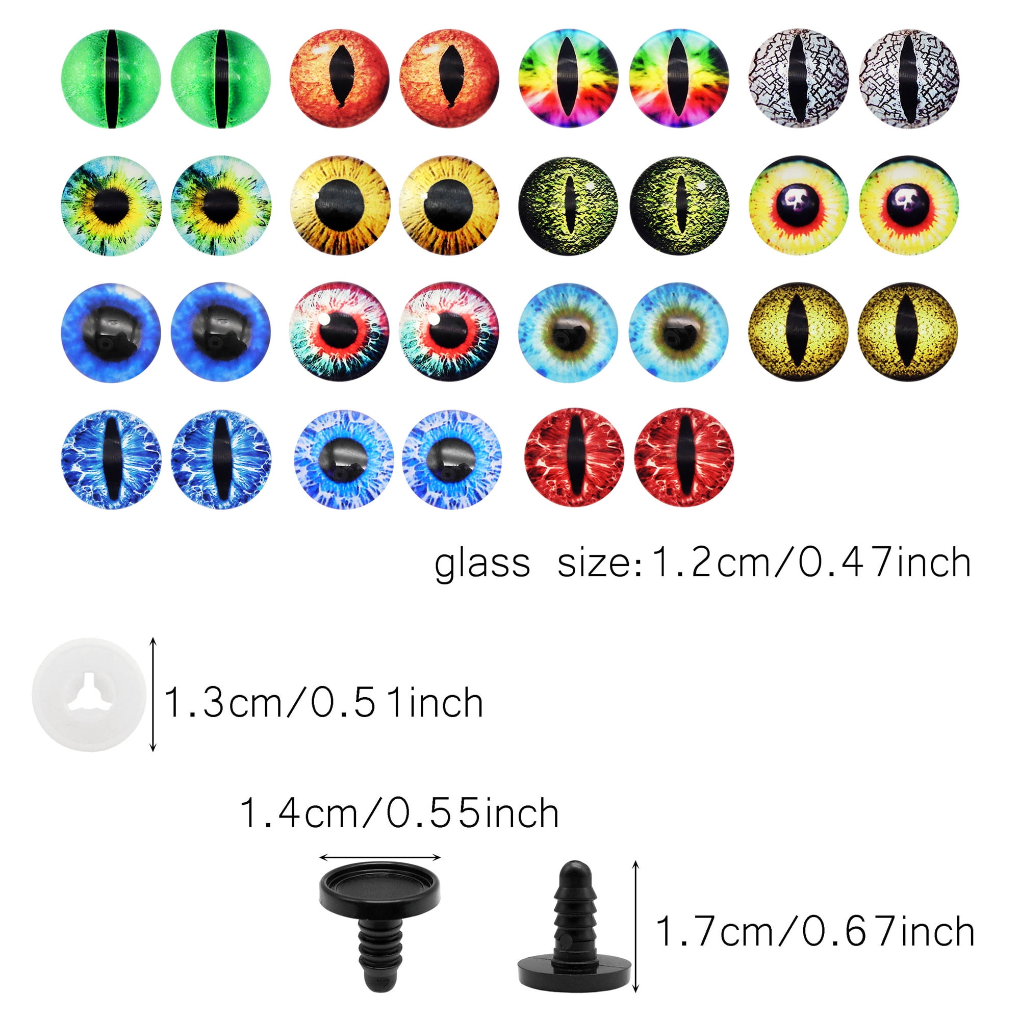15pairs 12mm Dome Glass Safety Eye With Plastic Base&Washers Dragon Eye ...