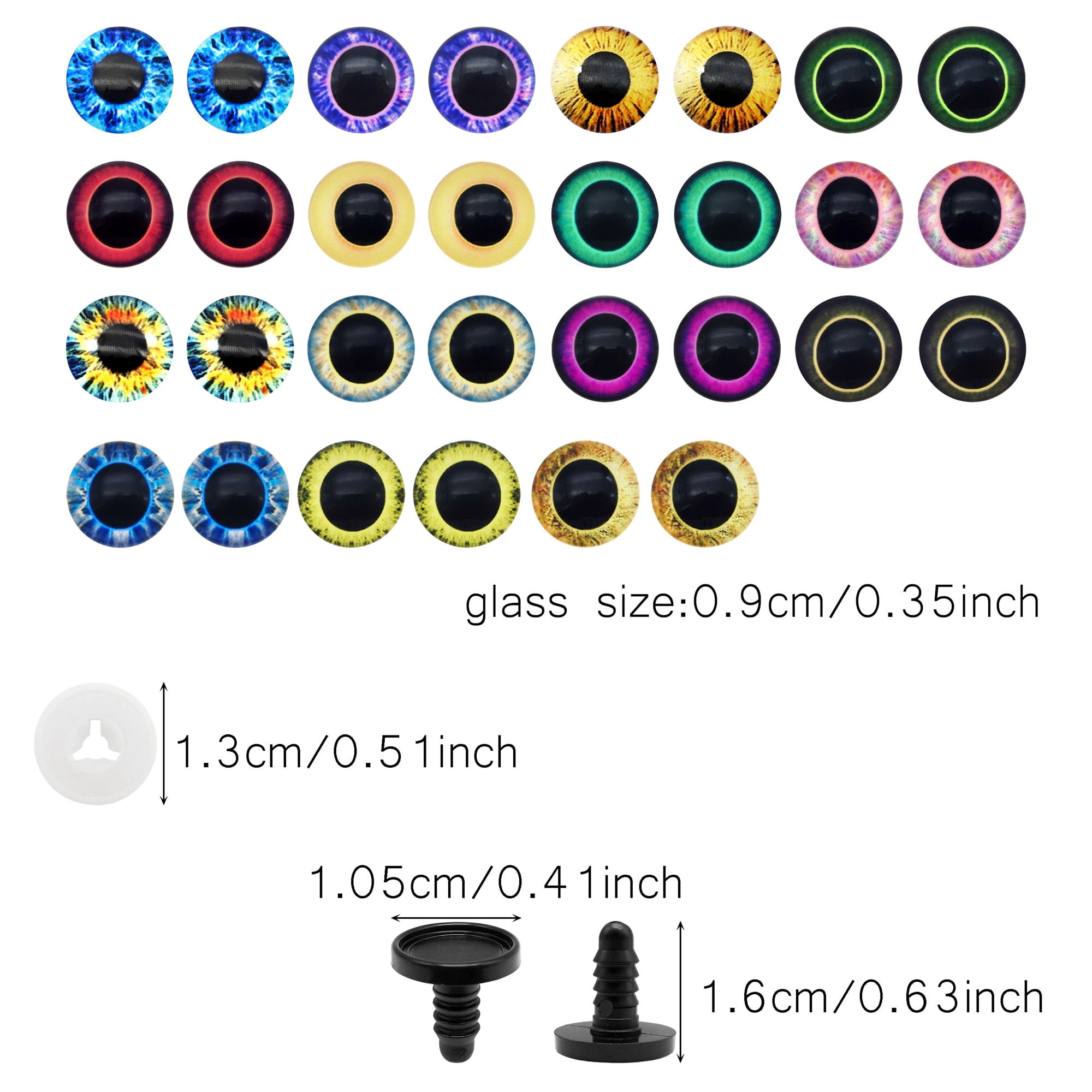 15pairs 9mm Glass Round Pupil Animal Safety Eyes with Plastic Washers ...