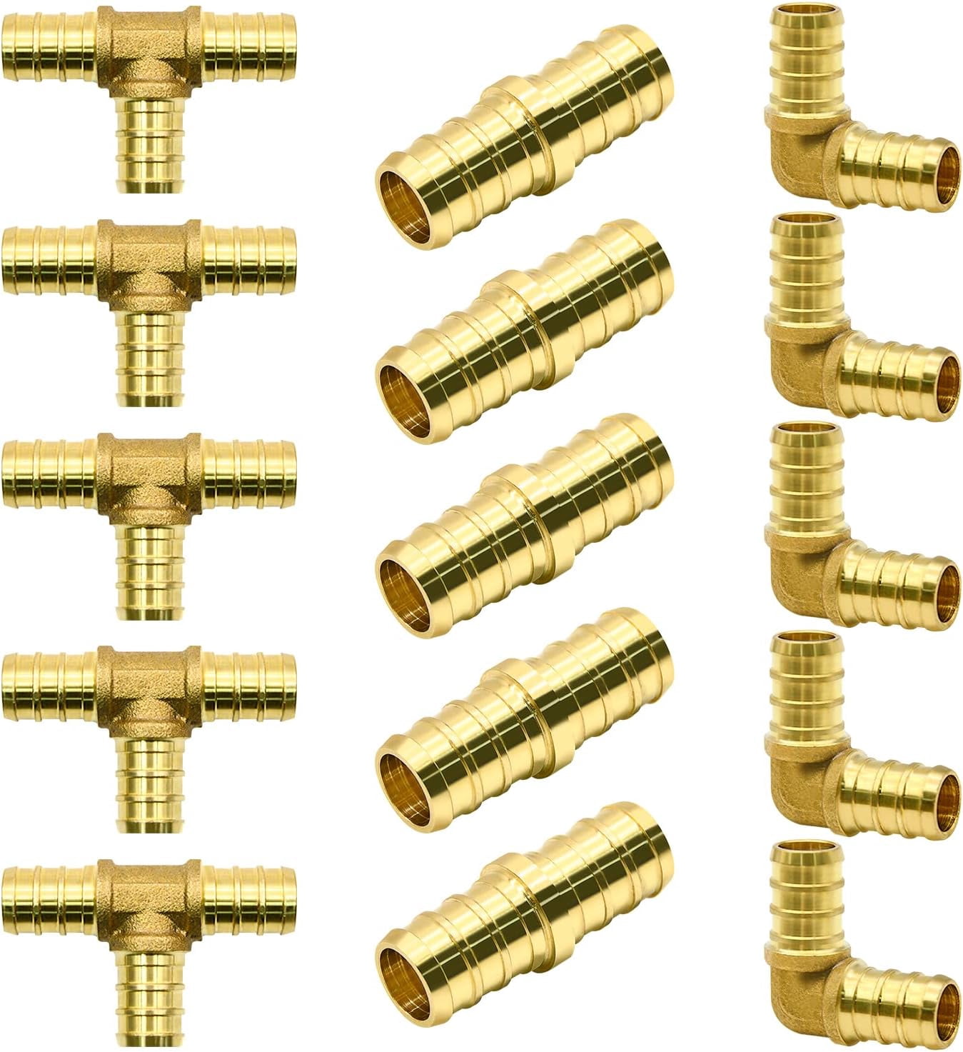 15pcs 1/2" PEX Fittings, Elbow TEE Straight Couplings Set, PEX Brass ...