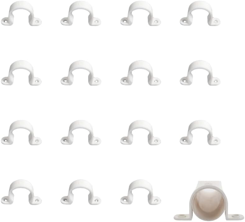 15pcs 1 Inch PVC Pipe Clamps, White, Plastic, 2mm Thick, 4mm Hole, U ...