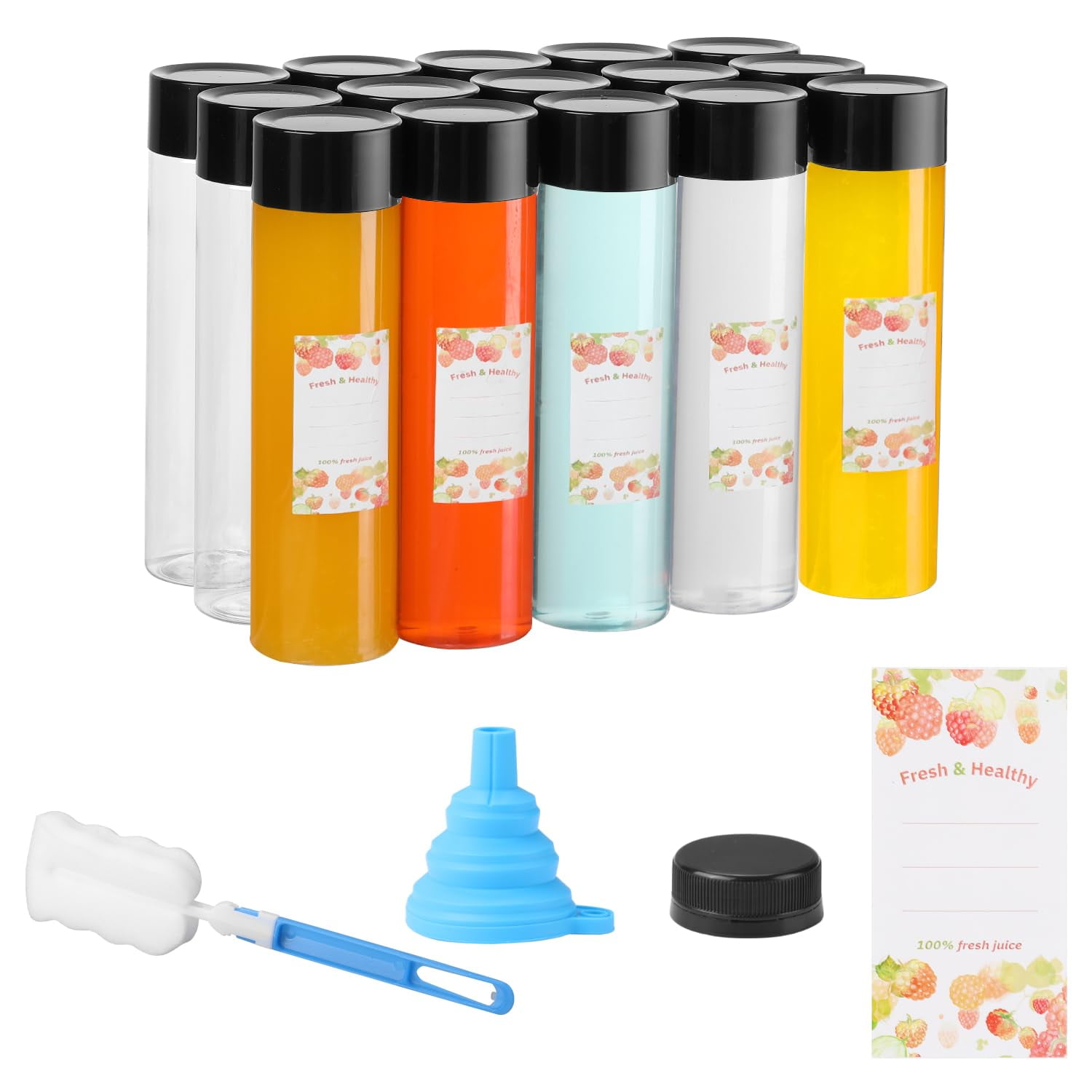 15pcs 12oz Round Empty Reusable Juice Bottles With Caps,Label, Funnel ...