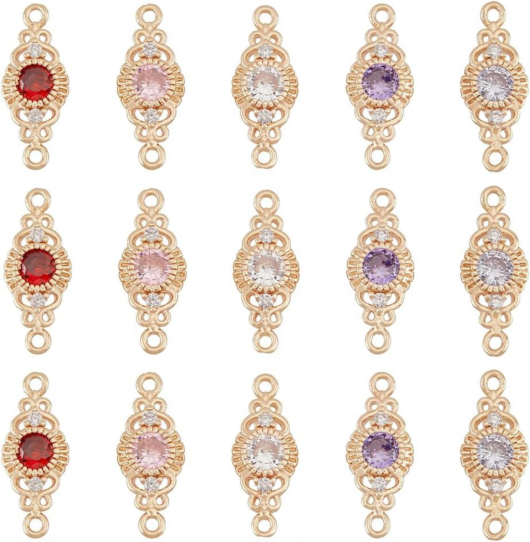 15pcs 5 Colors 18K Gold Plated Brass Connector Charms Micro Pave Cubic ...
