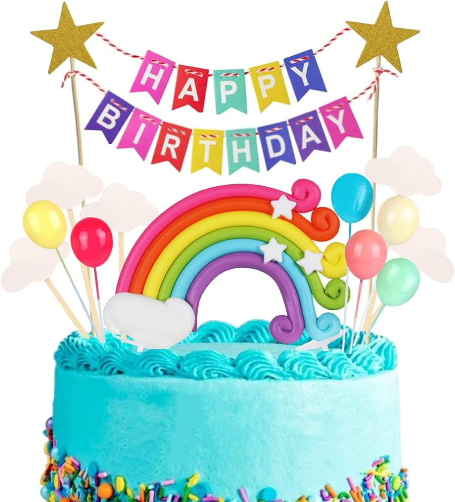 15pcs Cake Topper Set - Happy Birthday Banner Topper Handmade Cupcake ...