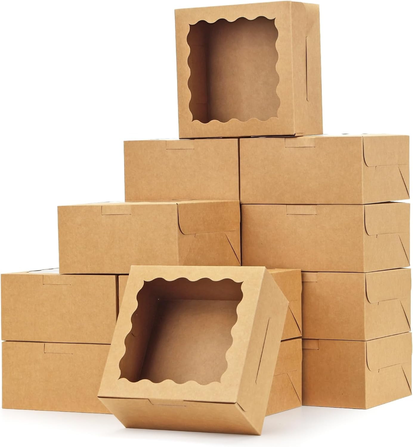 15pcs Cookie Boxes with Window, 6x6x3in Brown Bakery Boxes for Treats ...