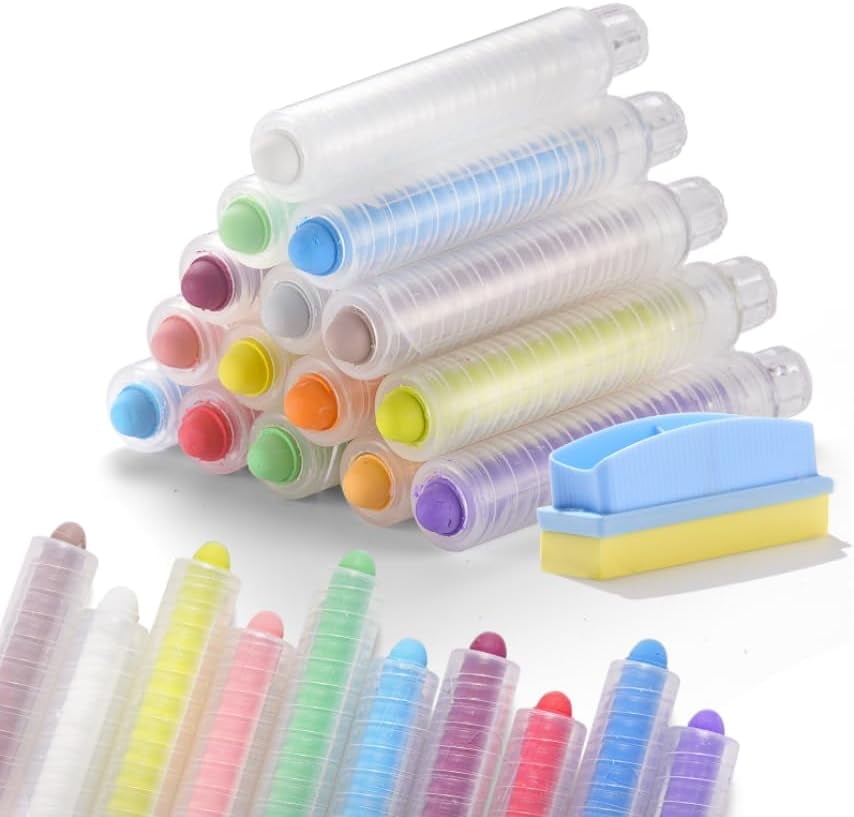12pcs Dustless Chalk Set with Chalkboard Eraser, Colored Chalk With ...