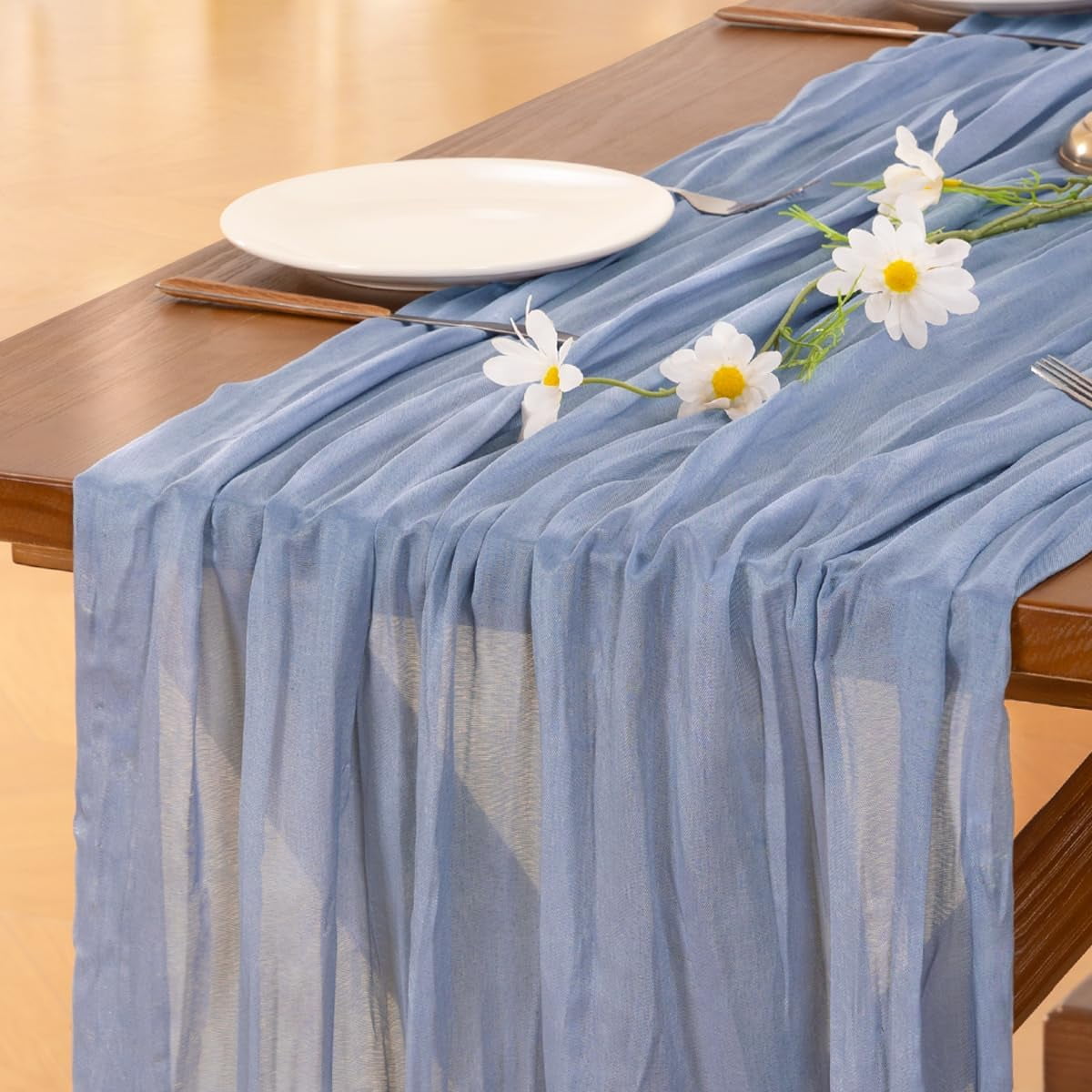 15pcs Dusty Blue Summer Cheesecloth Table Runner Boho Rustic Gauze 120 ...