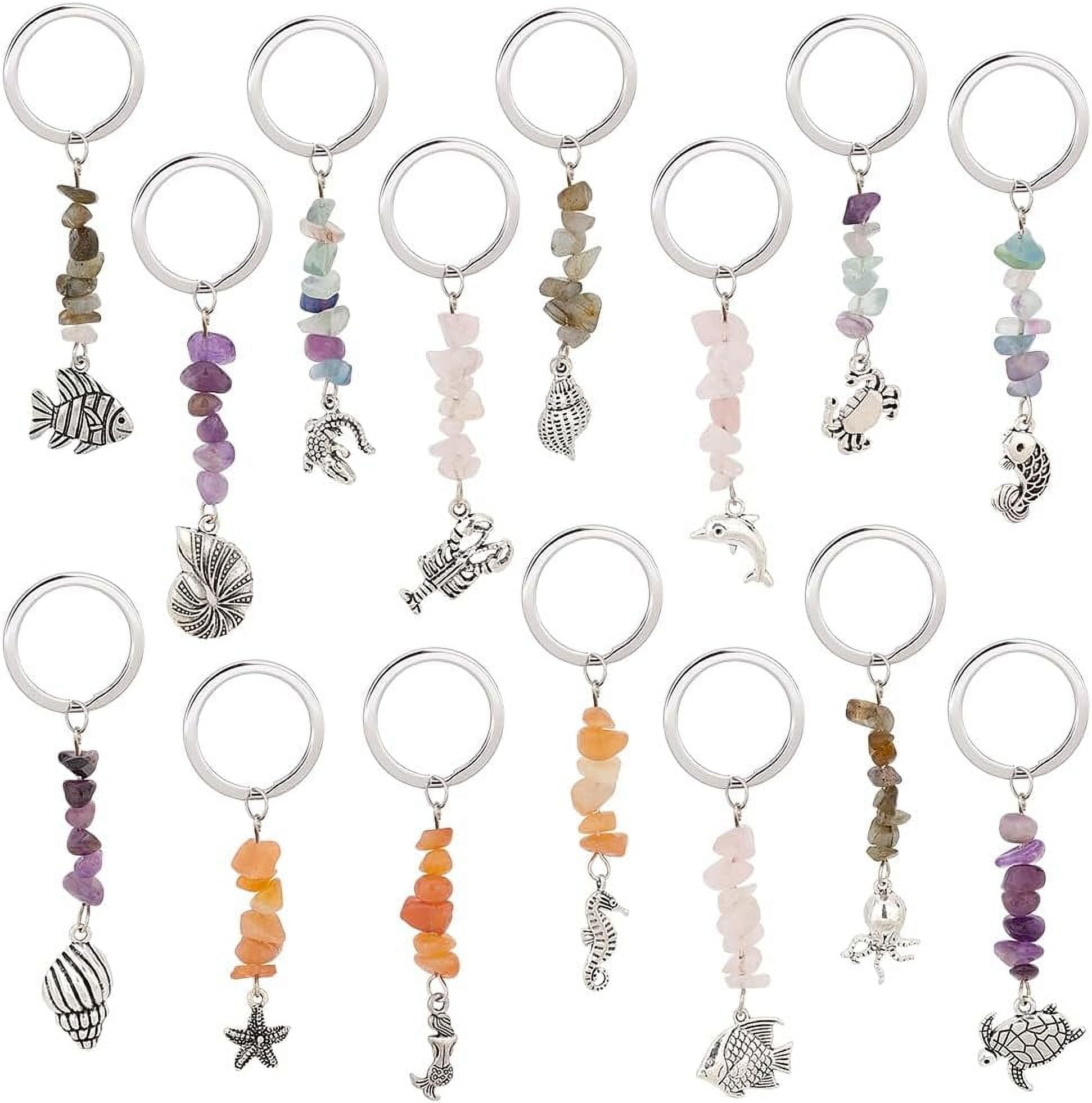 15pcs Gemstone Keychain Sea Animal Charm Keyring Shell Charm Pendants Key Chain with Split ...