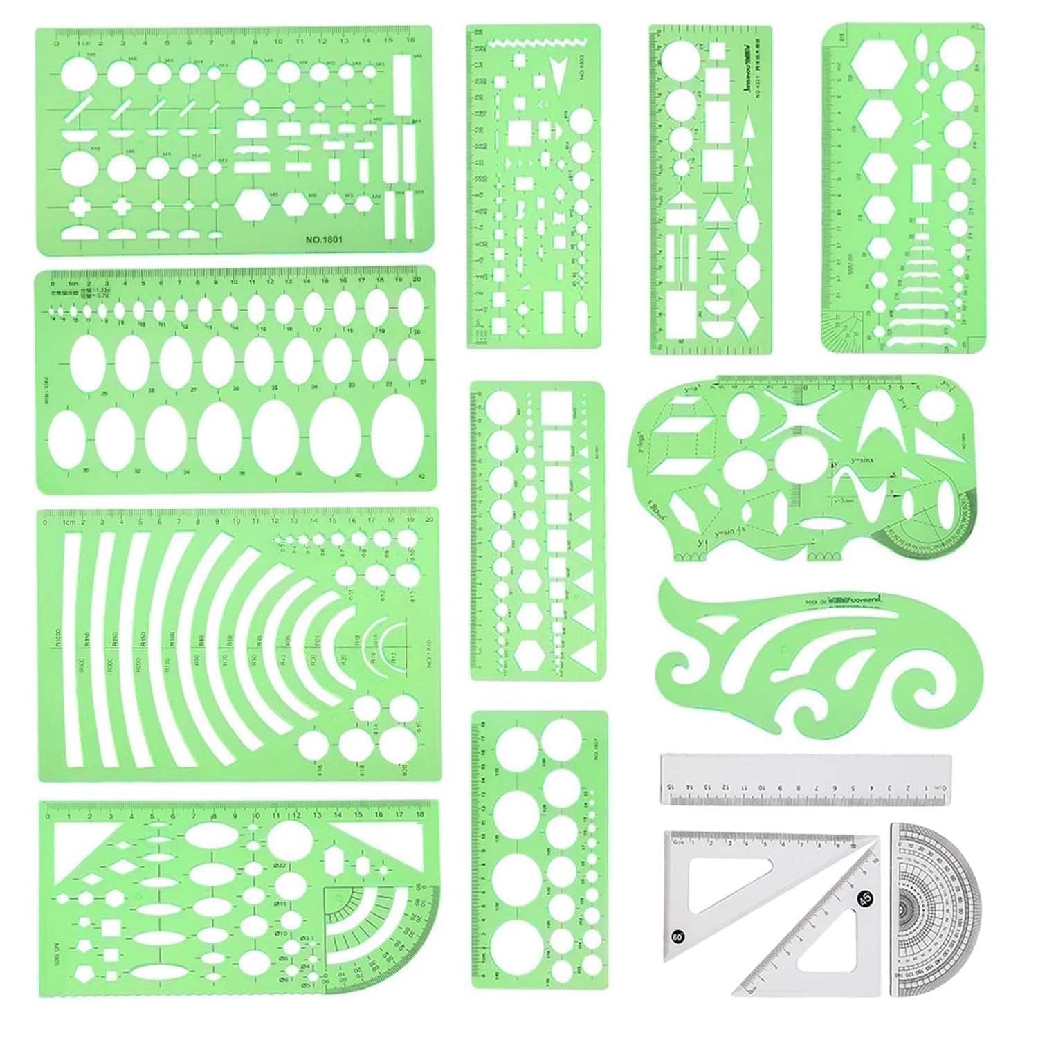 15pcs Geometric Drawing Stencils Set - Measuring Tools,Drafting Tools ...