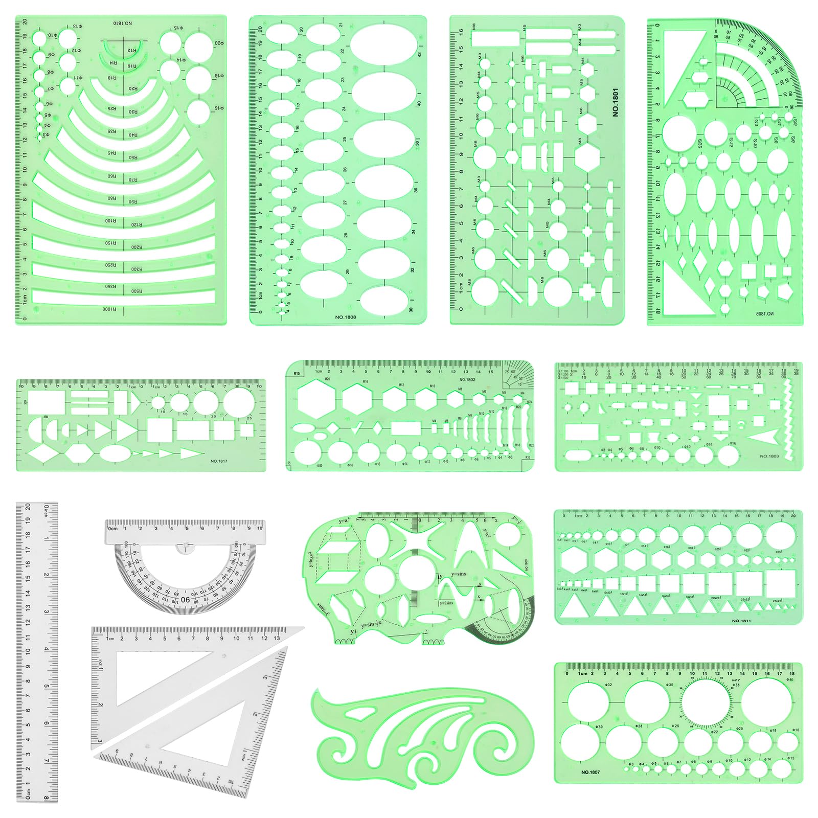 15pcs Geometric Drawings Templates, Measuring Geometry Rulers Plastic ...