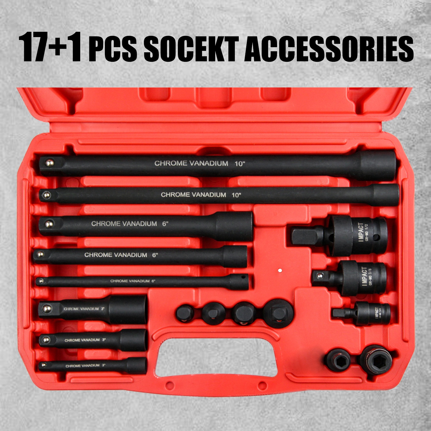 15pcs Impact Swivel Socket Set +17+1pc Accessory Set - 3/8