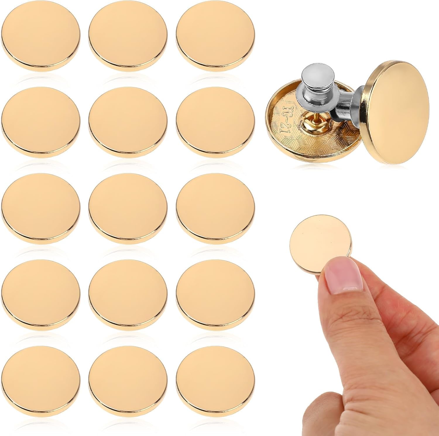 15pcs Metal Button Pins 21mm Gold Metal Flat Buttons No Sewing Required No Tools Instant ...