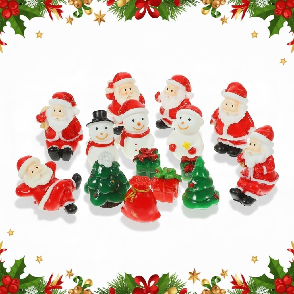 15pcs Miniature Christmas Figurines: Mini Resin Santa Claus Xmas Tree ...