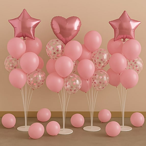 15pcs Pink 18" Heart & Star Foil Balloons, Latex & Confetti Set with ...