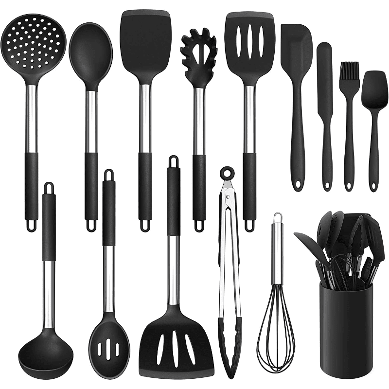 15pcs Premium Silicone Kitchen Utensil Set with Stainless Steel Handles ...