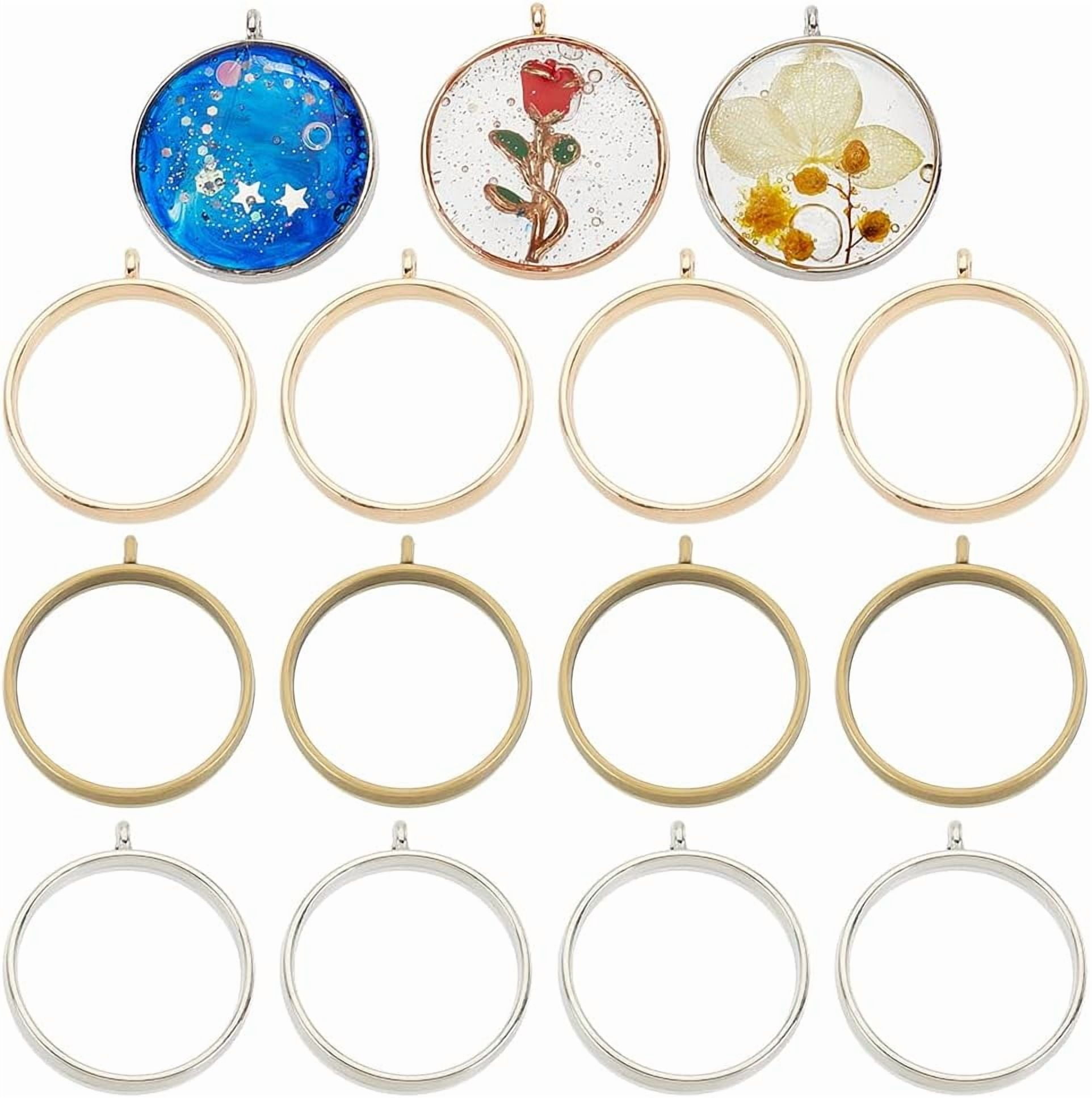 15pcs Round Open Bezel Charms 3-Color Alloy Frame Pendants Color ...