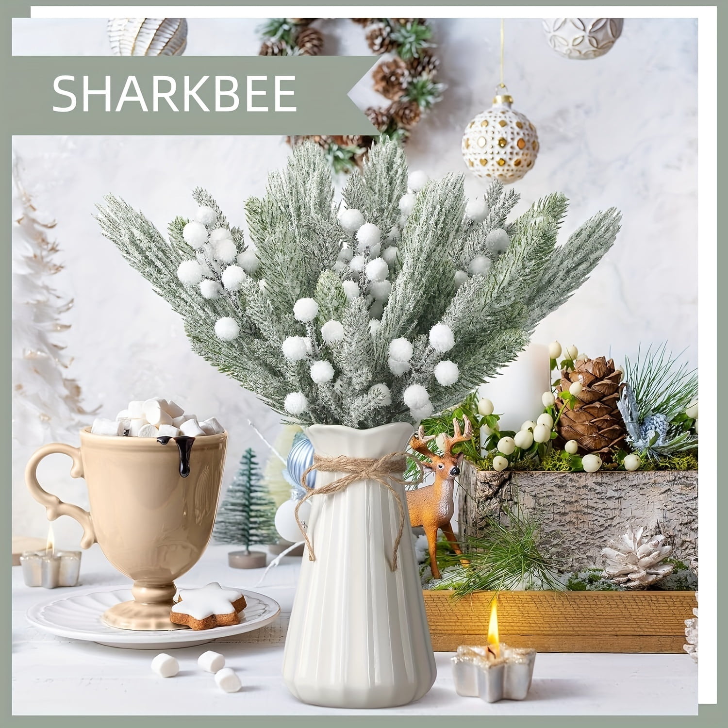 15pcs SHARKBEE Artificial Christmas Wreath Set with Pine Branches ...