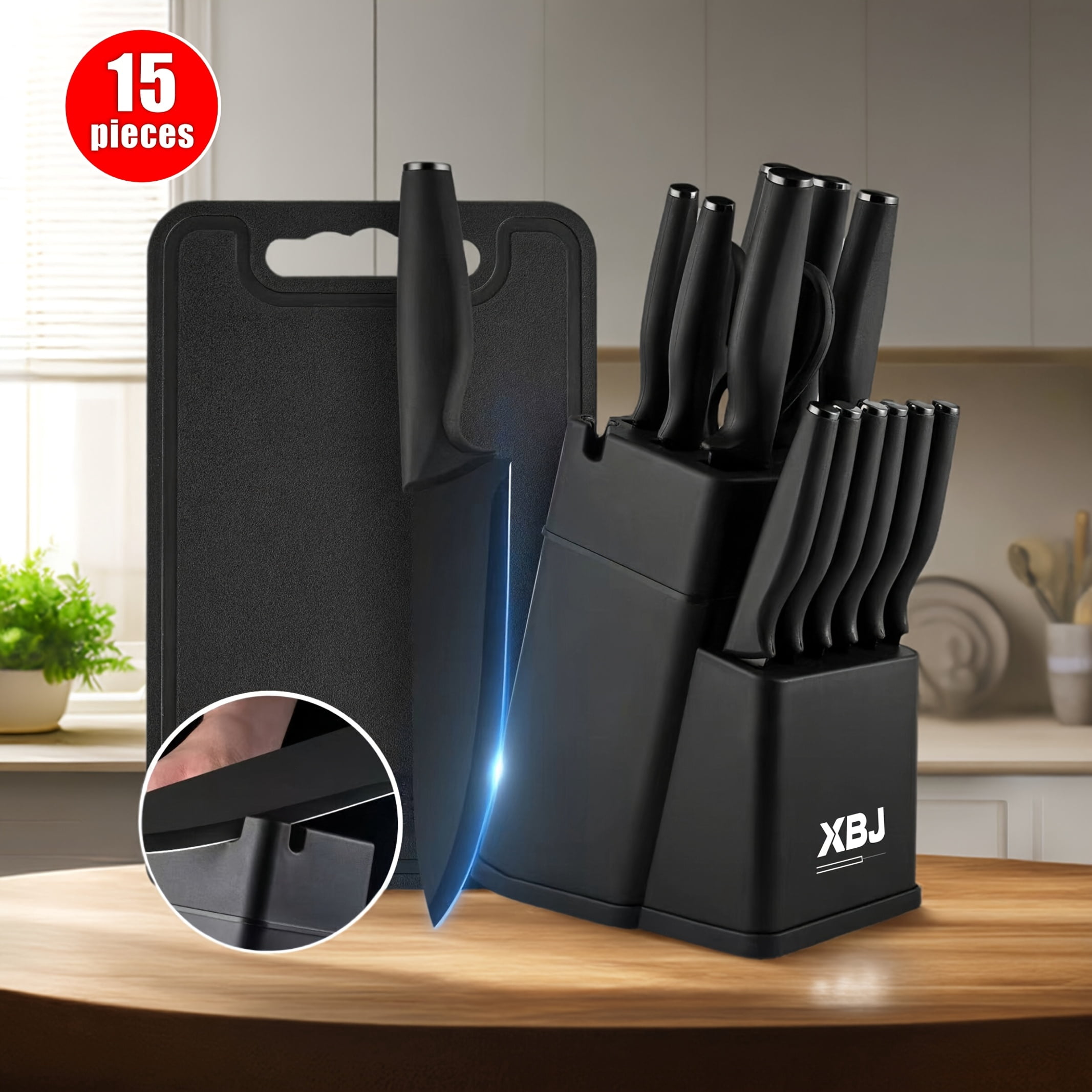 15pcs Self-sharpening Block Set Including Chef's Knife, Bread Knife ...