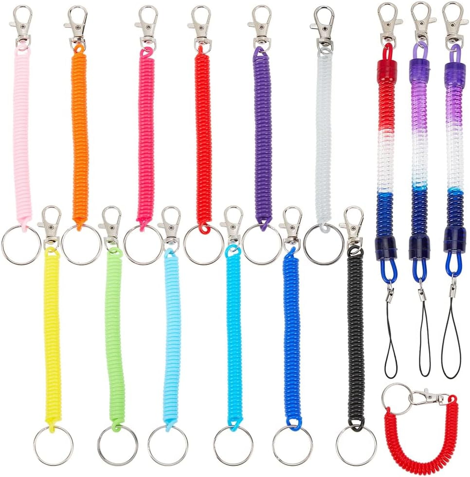 15pcs Spiral Retractable Spring Coil Keychain Colorful Theftproof no ...