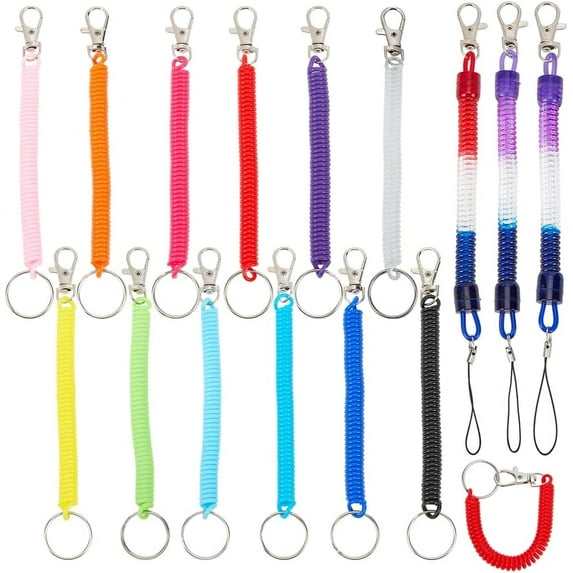 15pcs Spiral Retractable Spring Coil Keychain Colorful Theftproof no ...