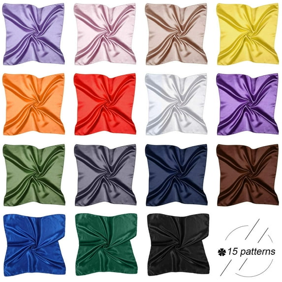 15pcs Square Neck Scarf for Women, Solid Color Neckerchief Head Scarf ...