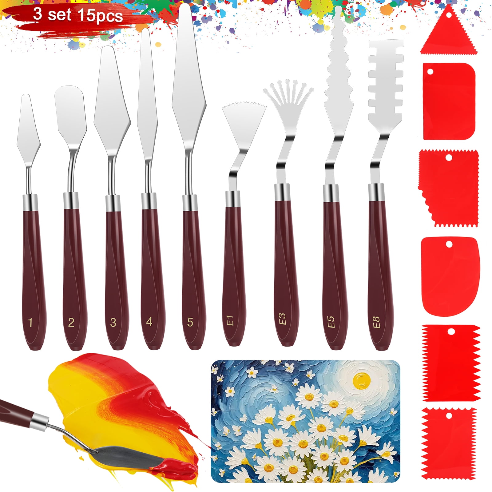 15pcs Stainless Steel Palette Knife Set, EEEkit Wood Hande Flexible ...