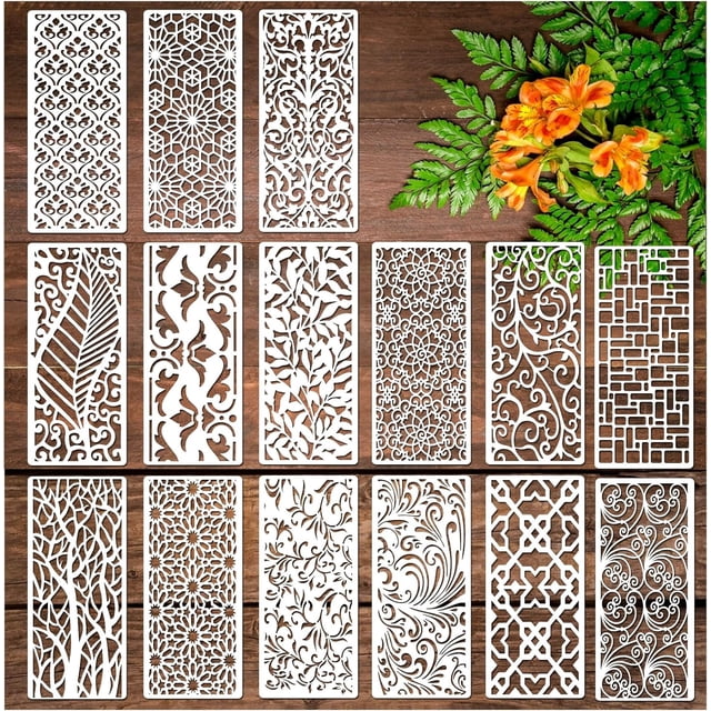 15pcs Stencils for Crafts Reusable Texture Stencils for Painting ...