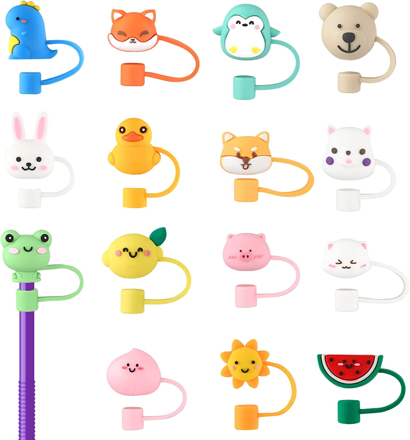 15pcs Straw Tips Covers, Cute Style Silicone Straw Covers Cap Dustproof ...