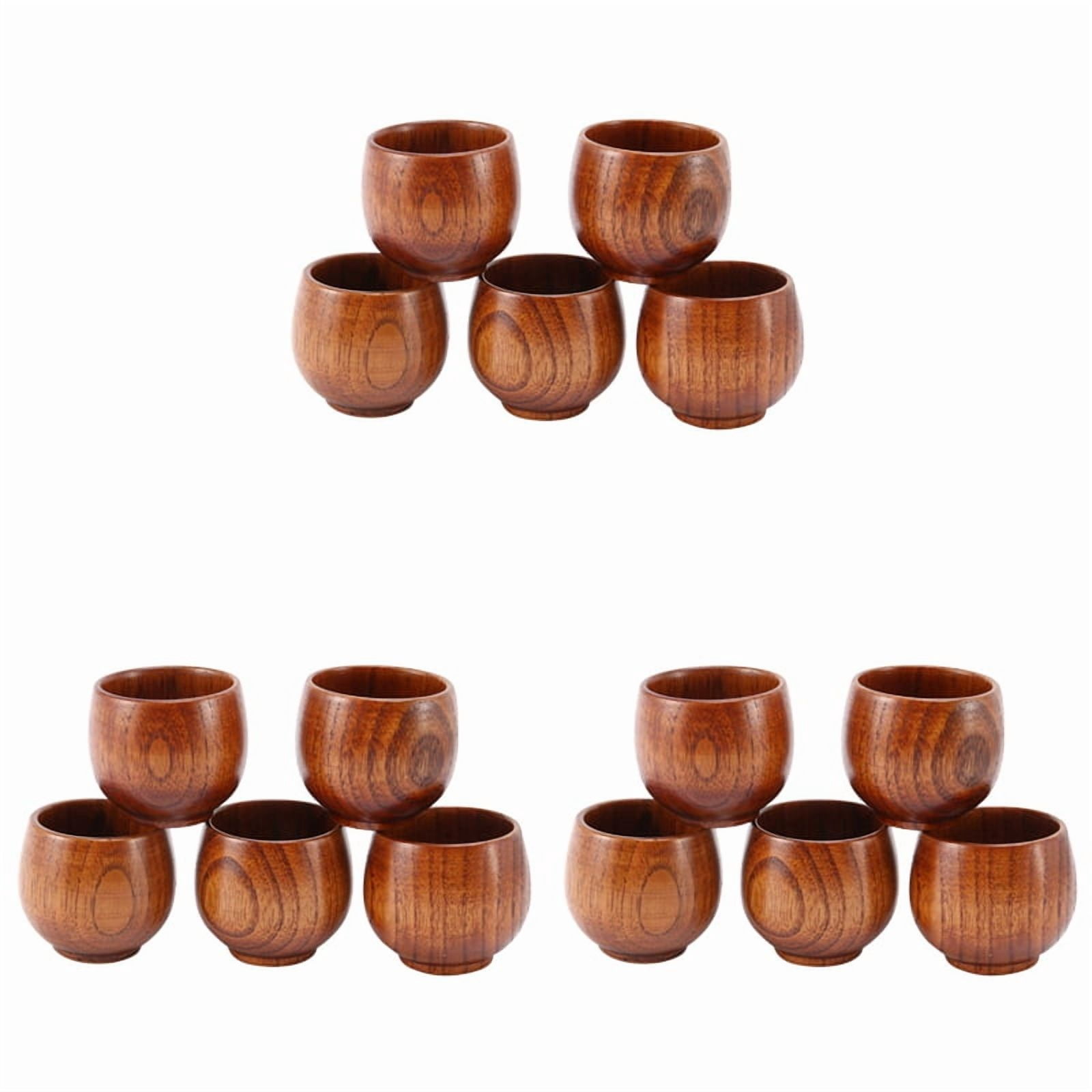 15pcs Tea Set Small Wooden Cup Small Cup Green Wooden Cup with Natural ...