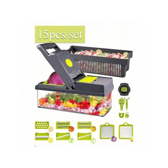 15pcs Vegetable Chopper Kit, Multi-Functional Slicer with Container ...