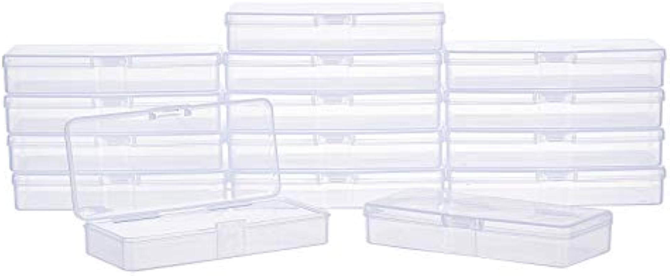 15pcs White Rectangle Transparent Plastic Bead Containers with Hinged ...